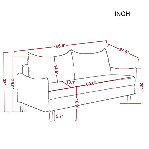 LCH 66.9" Modern Fabric Sofa, Upholstered Wood Base-Two-Cushion Design Furniture Suitable for Small Spaces, Living Room, Office, Soft Couch Easy to Install (Light Grey,Loveseat)