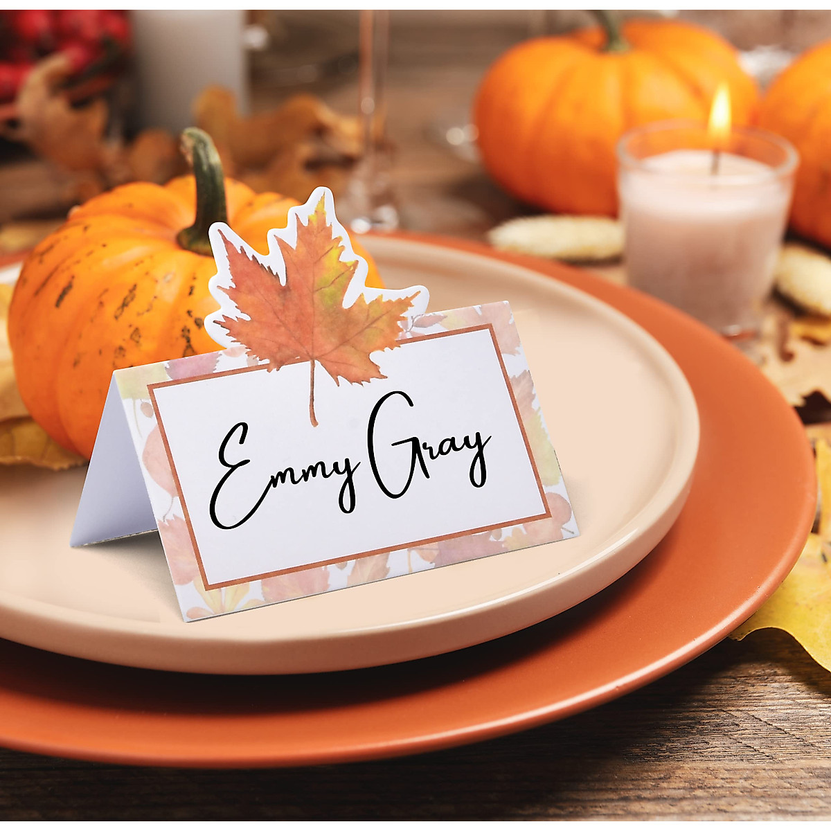 Gift Boutique 100 Pack Thanksgiving with Fall Maple Leaves Seating Harvest Name Card Table Setting Folded Paper Autumn Tent Cards for Dinner Wedding Tables Placement Party Decorations 2" x 3.5"