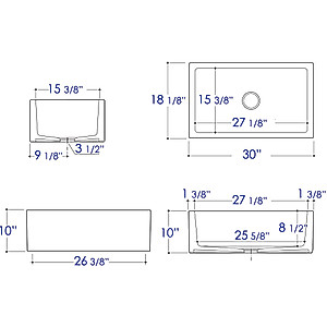ALFI brand AB3018SB-W Smooth Solid Thick Wall Fireclay Single Bowl Farm Sink, 30", White