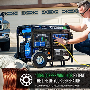 DuroMax XP13000DX 13,000-Watt/10,500-Watt 500cc Portable Dual Fuel Portable Generator w/CO Alert, Black/Blue