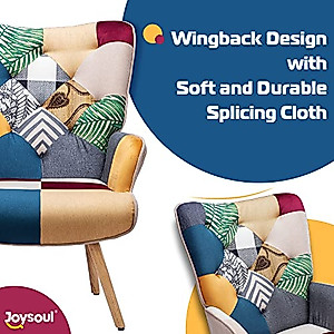 Joysoul Living Room Accent Chair Modern High Back Arm Chair, Colorful Plaid Bohemian Style Chairs for Bedroom Waiting Room