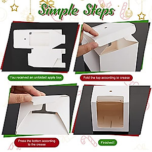 100 Pcs Candy Apple Boxes with Hole Caramel Apple Boxes 4 x 4 x 4 Inch Apple Gift Box Cookies Chocolate Apple Container with Clear Window for Harvest Autumn Party Wedding Baby Shower (White)