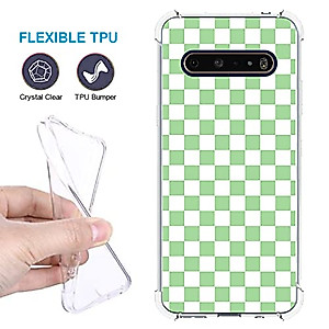 zaztify Compatible with LG V60 ThinQ/ThinQ 5G UW, Green and White Plaid in Checkered Checkerboard Cute Shockproof Protective Anti-Slip Thin Slim Soft Clear Phone Case Cover Shell