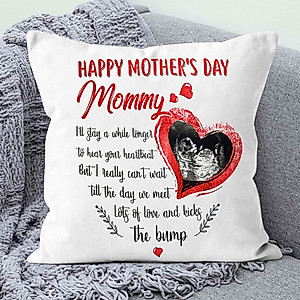 Vacedi New Mom Gifts, I'll Stay A While Longer to Hear Heartbeat Baby Sonogram, Personalized Square Pillow with Photo, Gifts for New Mom, Double Sided Sofa Couch Cushion, Gifts for Birthday