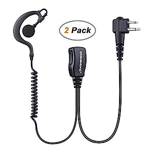 COMMIXC (2 Pack) Walkie Talkie Earpiece, 2-Pin 2.5mm/3.5mm G Shape Walkie Talkie Headset with PTT Mic, Compatible with Motorola Two-Way Radios