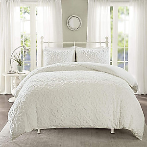 Madison Park Off White Sabrina 3 Piece Tufted Cotton Chenille Duvet Cover Set Cal King