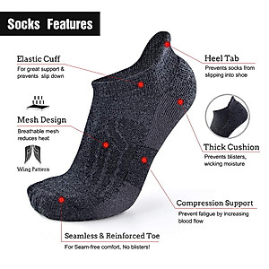 Busy Socks Low Cut Running Socks for Men Women, No Show Merino Wool Dress Performance Support Athletic Cushion Tab Socks, Dark Grey, Large, 3 Pairs
