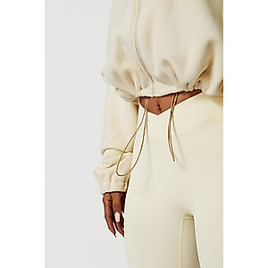 QINSEN Women's Polar Fleece Bomber Jacket Full Zip Stand Collar Short Coat Cozy Winter Warm Outwear Beige L