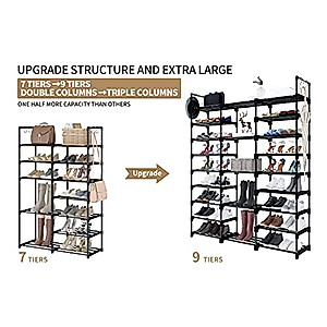 WOWLIVE 9 Tiers Large Shoe Rack Shoe Storage Shoe Organizer 50-55 Pairs Shoe Tower Unit Shelf Durable Metal Pipes with Plastic Connectors Stackable Shoe Cabinet Black(SSS3B9)