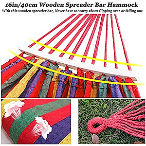 HappyGo Cotton Hammock with Spreader Bar 9ft Canvas Hammock with Tree Straps Carabiners Rainbow Hammock Swing to 550lbs for Patio, Backyard, Garden, Home Lounging Gift to Father`s Day Present