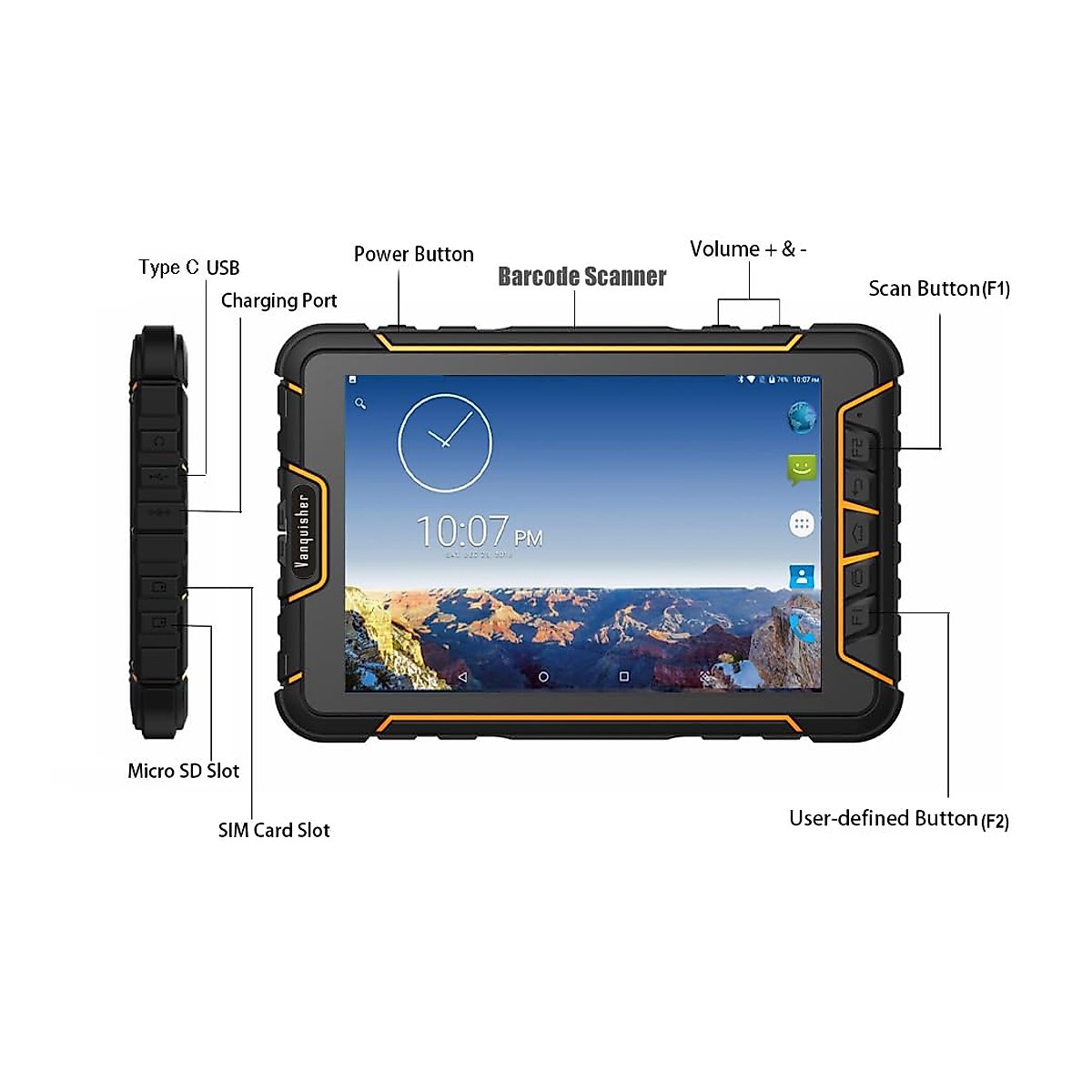 Rugged Enterprise Tablet with Barcode Scanner | Android 12 OS | 7-inch Big Touch Screen | with Honeywell N6603 2D Bar Code Reader Scan Engine, WiFi & 4G LTE, for Warehouse Inventory & Stock Control