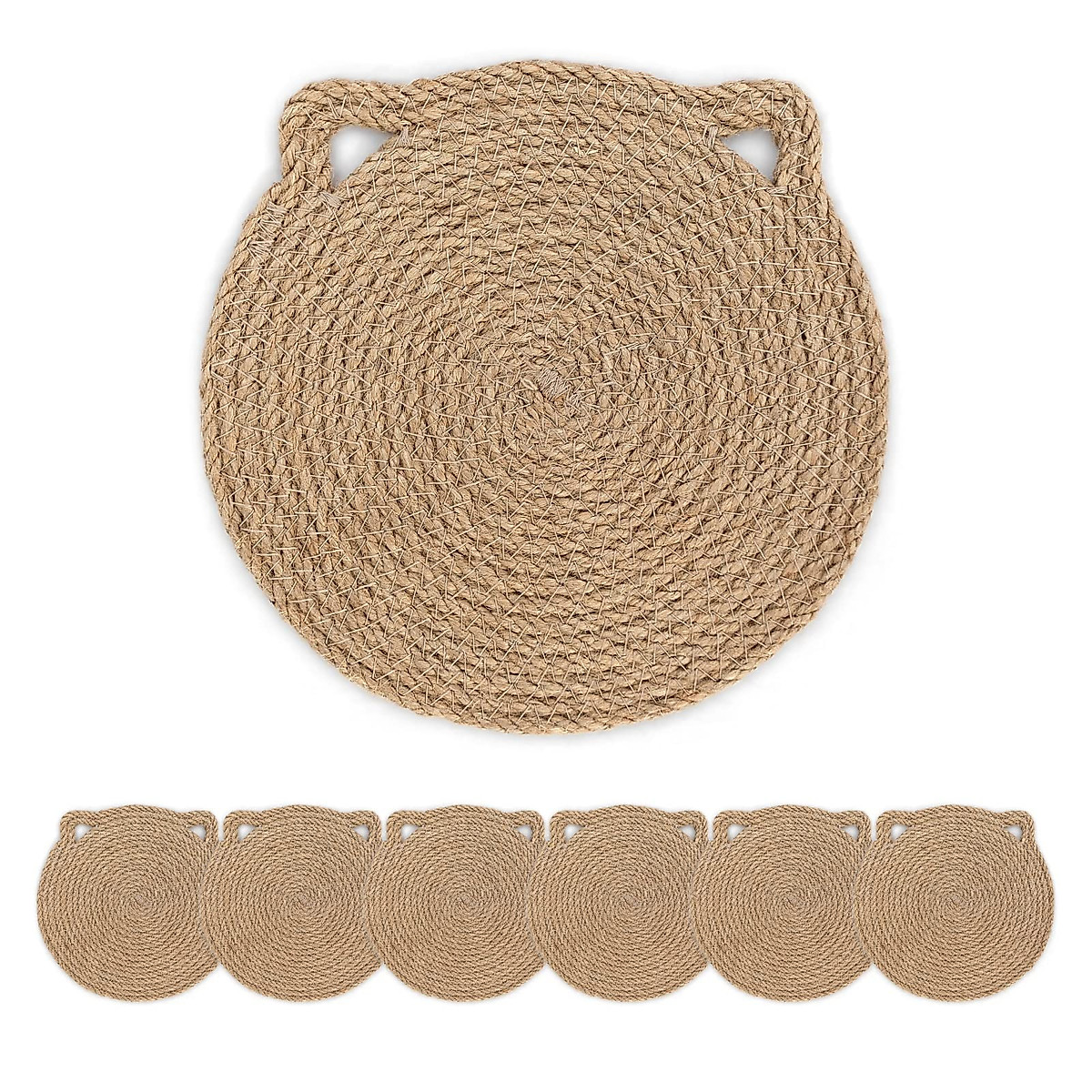 Boho Coasters for Drinks Absorbent, Set of 6 Jute Coasters for Coffee Table Dinning Table, Funny Cat Coasters 4.7 inch, Unique Farmhouse Coasters for Home Decor (4.7 inch)