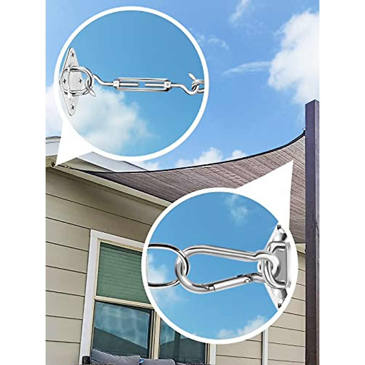 FSHIHINE Shade Sail Hardware Kit with Cable Wire 66FT, Stainless Steel Sun Shade Sail Installation Kit , Turnbuckles Eye Hook Kit for Garden Triangle and Square, Rectangle, Awning, Outdoor Patio Lawn