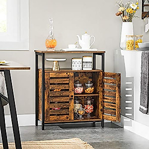 VASAGLE LOWELL Standing Cabinet, Storage Cabinet, Accent Side Cabinet with Shelf, Cupboard with Louvered Doors, Multifunctional in Living Room, Bedroom, Hallway, Rustic Brown ULSC76BX
