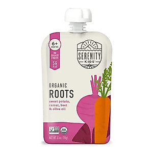 Serenity Kids 6+ Months USDA Organic Veggie Puree Baby Food Pouches | No Sugary Fruits or Added Sugar | Allergen Free | 3.5 Ounce BPA-Free Pouch | Roots | 6 Count