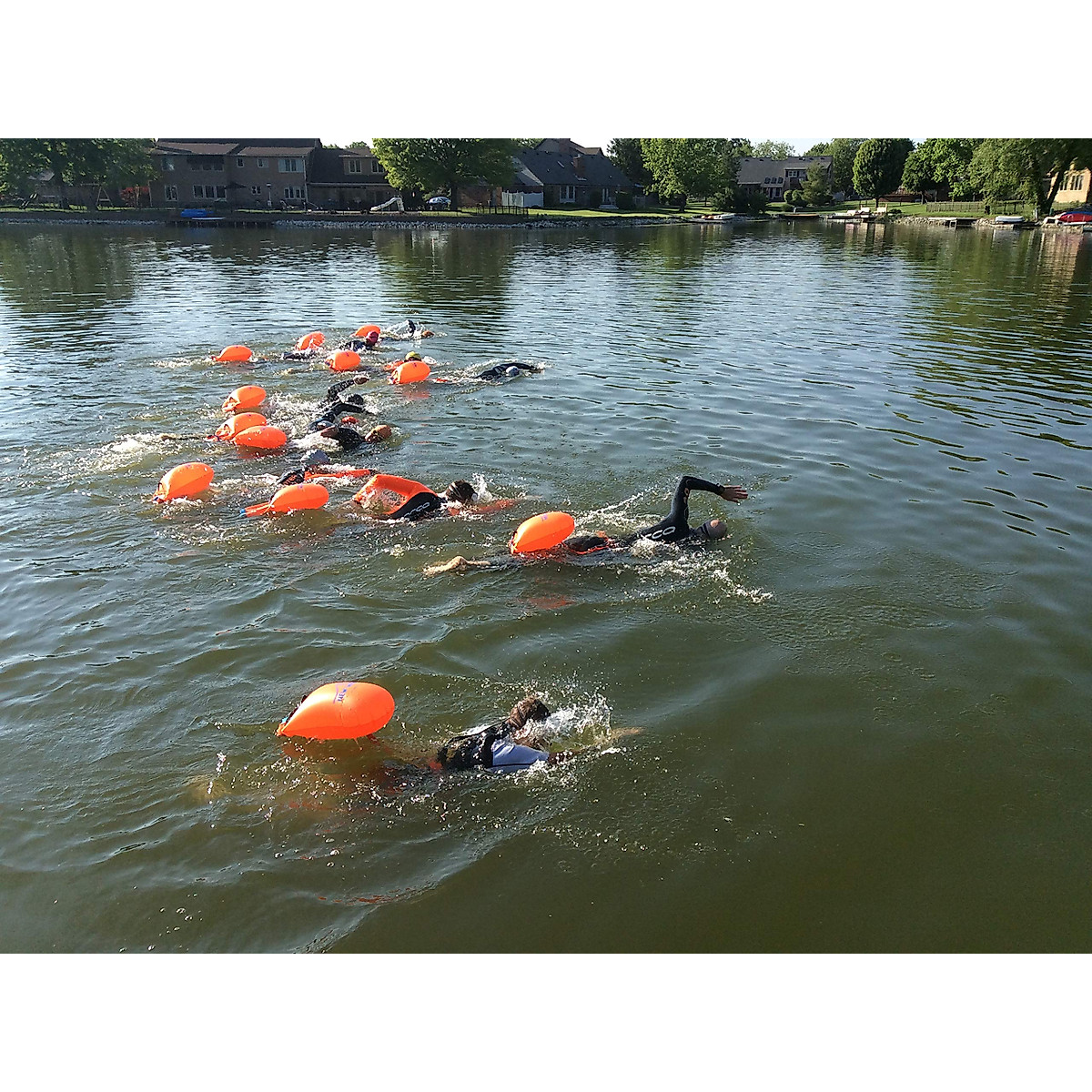 New Wave Swim Buoy - Swim Safety Float and Drybag for Open Water Swimmers, Triathletes, Kayakers and Snorkelers, Highly Visible Buoy Float for Safe Swim Training (Orange-PVC Large-20 Liter)