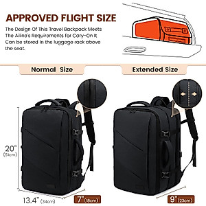 LOVEVOOK Carry on Backpack, Expandable 30-40L Travel Backpack Airline Approved, Waterproof Anti-Theft Backpack for Travel,17 Inch Laptop Backpack with USB Port for Men & Women, Black