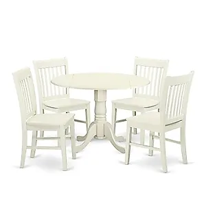East West Furniture DLNO5-LWH-W 5 Piece Dining Set Includes a Round Dining Room Table with Dropleaf and 4 Kitchen Chairs, 42x42 Inch, Linen White