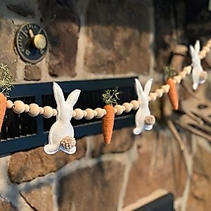 Boddenly Easter Bunny Carrot Garland, Banner Decorations For The Home, Stuffed Rabbit, Plaited Carrot, Wooden Beads, Fireplace, Kids Room Wall Hanging Happy Party, 40 Inch