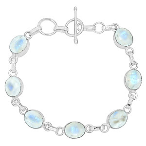 Sterling Silver Jewelry 21.15 Cts Moonstone Bracelet For Women White Stone June Birthstone Handmade Bracelet Mother's Day Gifts For Mom Wife