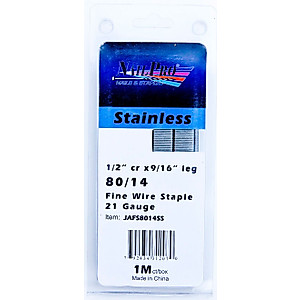 NailPRO 80/14SS 1/2" x 9/16" Leg Crown Stainless Steel Fine Wire Staples, 1000 Count (9/16" Leg)