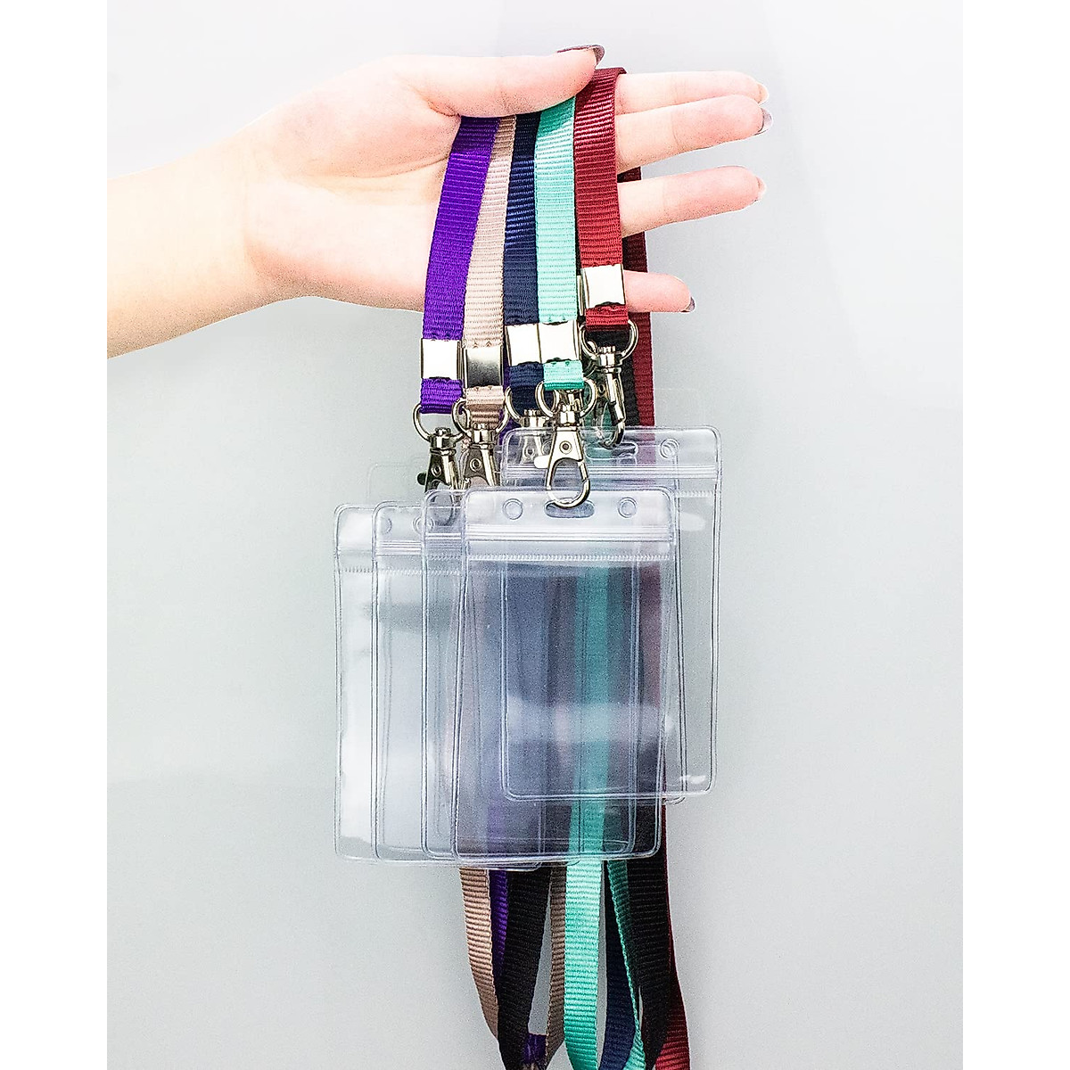 Teskyer Clear ID Badge Holder with Lanyard, Waterproof Extra Thick Plastic ID Card Holder with Resealable Zip, 2.5" x 3.5" Inner Size, Vertical Style, Set of 3, Black