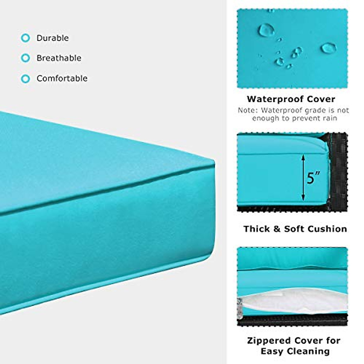 RELAX4LIFE Wicker Outdoor Rocking Chair - All Weather Rattan Rocker Patio Chair w/Steel Frame Removable Cushions & Armrest, Rocker Chair Outdoor Furniture for Backyard Porch Poolside (1, Turquoise)