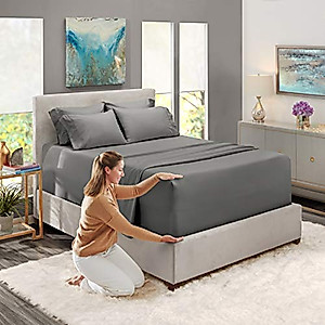 Hearth & Harbor Bed Sheets, Luxury Soft 6 Piece Bed Sheet Set Extra Deep Pocket Fitted Sheets Fits Mattress up to 21", Double Brushed Bedding Sheets & Pillowcases, Queen Size, Gray