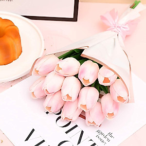 Cloudecor 20Pcs Artificial Tulips Fake Tulip Real Touch Latex Flowers for Wedding Party Home Office Decor (White - 20p)