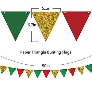 Christmas Party Decorations Banner Indoor and Outdoor Handmade Paper Fan, Honeycomb Trees Honeycomb hat,Christmas Banner Bunting,Swirls Garland Foil Hanging for Christmas Birthday Wedding Baby Shower
