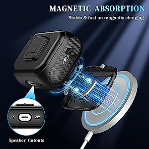 R-fun for Airpods Pro 2/1 Case with Secure Lock, Magnetic Protetive Hard Case Cover with Cleaning Kit, Keychain and Lanyard for Airpods Pro 2022/2019-Black