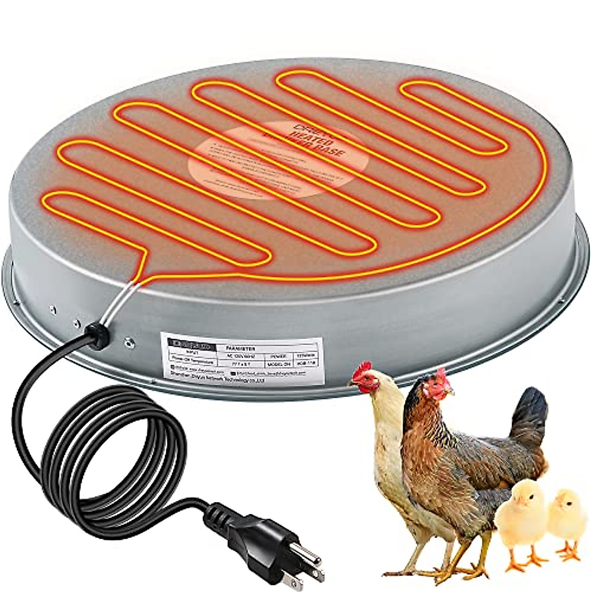 Dreyoo Poultry Waterer Drinker Heated Base, Chicken Water Heater 125 Watts for Winter Deicer Heated Base, Pet Water Heater for Metal Poultry Founts (1)