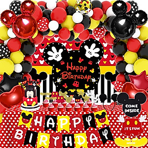 Mouse Birthday Party Supplies for Boys 1st 2nd 3rd Year Birthday Baby Shower Decoration Pack (117 Pcs including Backdrop, Tablecloth, Banner, Cupcake Toppers, Headband, Balloons, etc.)