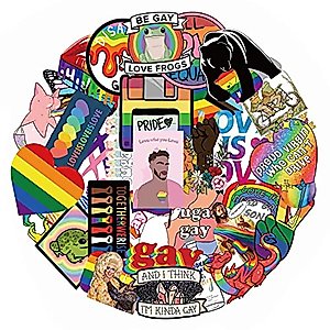 Gay Pride Stickers,50 PCS Gay Love Stickers,Rainbow Stripe Stickers for LGBT,Bright Technicolor Vinyl Waterproof Stickers for Laptop,Water Bottles,Luggage,Computer,Cellphone,Skateboard,Guitar,Flag