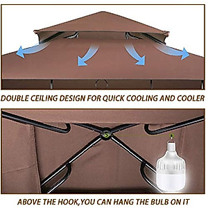 Gazebo Canopy Tent Grill Gazebo Patios Tent Outdoor Patio Shelter 8' X 5' Outdoor Heavy Duty Shelter Picnic BBQ Gazebo Double Canopy with Durable Steel Frame for Patio, Garden, Event - Brown
