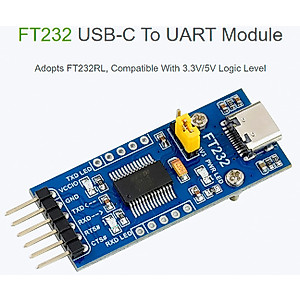 waveshare FT232 USB-C to UART (TTL) Communication Module USB-Type C Connector, Compatible with 3.3V/5V Logic Level, Support Linux Android Wince Windows 7/8/8.1/10/11, etc.