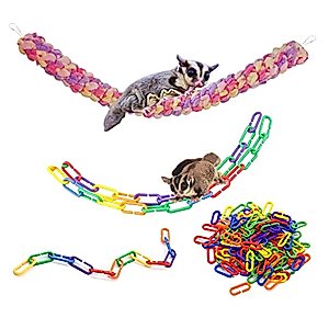 Sugar Glider Toys, Hanging Sugar Glider Cage Accessories Pet Swing Toy, 250 PCS Plastic C Clips Hook Chain Links Toy Rope Perch