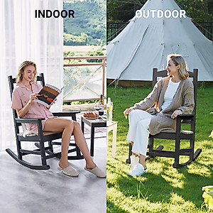 OTSUN Oversized Patio Rocking Chair Set of 2, All Weather Resistant Outdoor Rocker Chair, 380lbs Load Capacity, High Back, Widened Armrests for Yard, Garden, Indoor, Lawn, Black & Brown