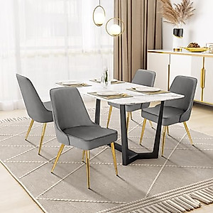 KithKasa Dining Chairs Set of 4 Upholstered Mid-Century Modern Velvet Accent Desk Chair with Gold Legs for Kitchen Living Room Grey…