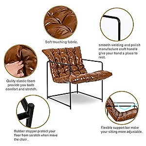 GIA Mid Century Modern Sling Accent Chair for Living Room, Bedroom, and Office, Set of 1, Upholstered in Brown PU Leather with Black Metal Base