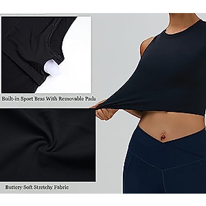 Oalka Women's High Neck Longline Sport Bras Padded Workout Crop Tops Yoga Tank Tops Black XXL