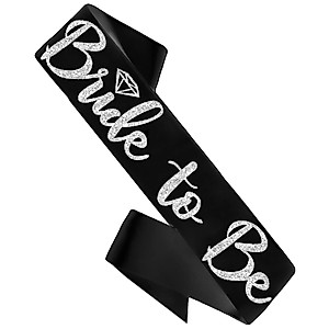 Bachelorette Sash Black - Silver Sparkle Diamond Bride to Be Bridal Grade Satin Sash - Til Death do us Party - Black Sash(SlvDiaB2B)
