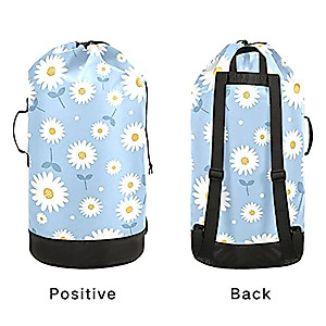 Daisy Flower Laundry Bag Travel Laundry Backpack with Adjustable Strap Washable Heavy Duty Large Drawstring Laundry Bags for Apartment Dorm Family Laundromat