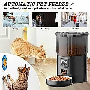 Automatic Cat Feeder, WHDPETS Pet Dry Food Dispenserr for Cats and Dogs, Timed Cat Feeder with Desiccant Bag, Dual Power Supply, 10s Voice Recorder, Black