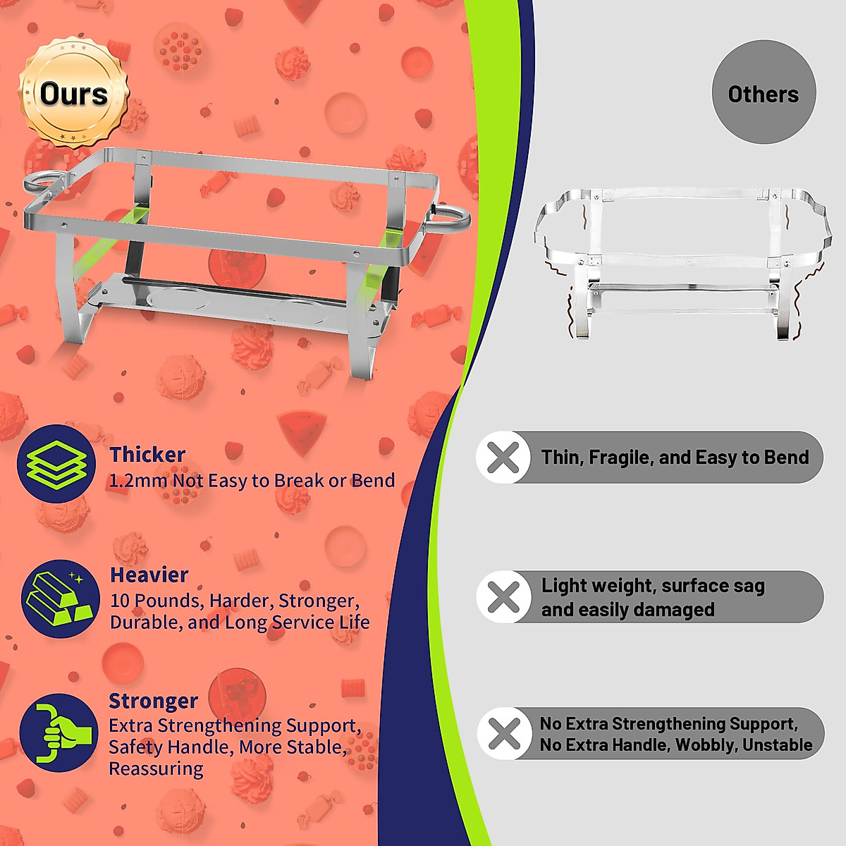 STEELUS 4 Pack Chafing Dish Set with Full Size Food Pan, Stainless Steel Chafer Food Warmer, Complete Set