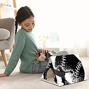 RATGDN Small Pet Hideout Black White Design Softball Hamster House Guinea Pig Playhouse for Dwarf Rabbits Hedgehogs Chinchillas