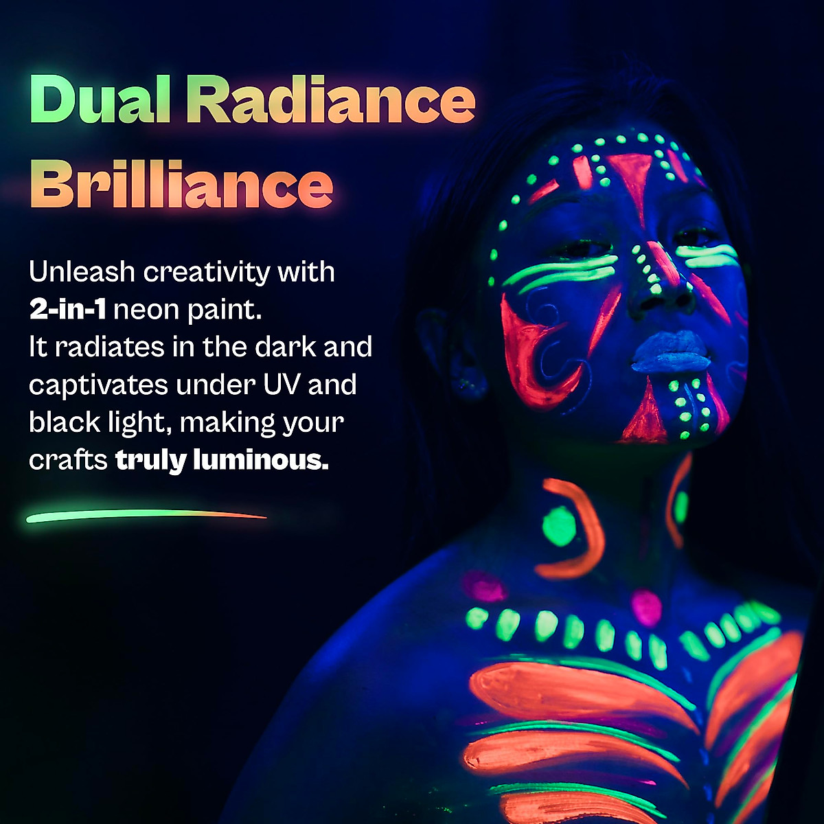 Neon Glow in the Dark UV Paint Kit - 8 Colors, Brushes, Paint Pallet, and Stencils - Self Luminous Acrylic Paints for Party Decor, Festivals, Body & Face Art - Blacklight Activated