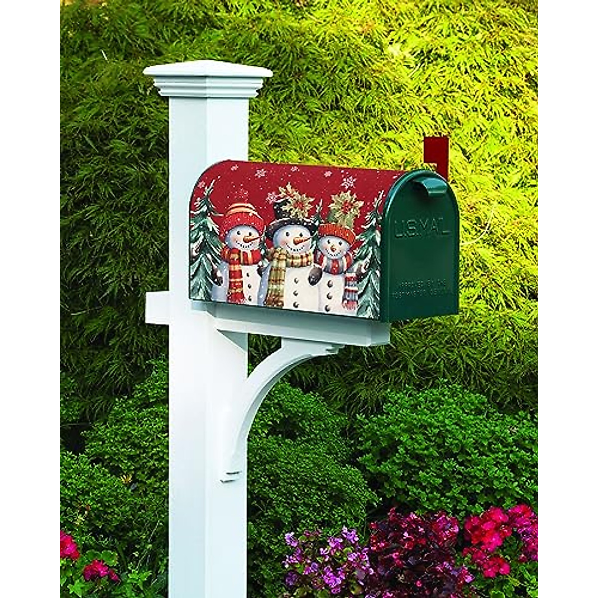 Christmas Tree Snowman Mailbox Cover Magnetic Red Christmas Snowman with Hat Post Box Cover Waterproof Durable Mailbox Wraps for Farmhouse Outdoor Garden Home Decor Standard Size 21 X 18in
