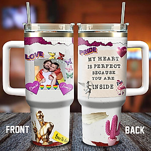 WAZONE Personalized Photo Lgbt Rainbow Insulated Tumbler Stainless Steel Tumblers with Lid 40oz Cups Custom Pictures Names Birthday Christmas Gifts For Couple on Birthday Pride Month
