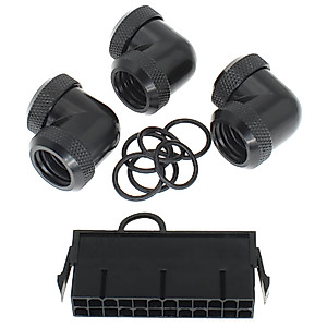 G1/4 Female to Female Extender Fitting Connector 3 Pcs 90° Rotary Elbow 14mm OD Hard Tube Quick Twist Connector with 24-Pin ATX Power Supply Jumper Bridge Tool Kit for PC Water Cooling System [FDXGYH]